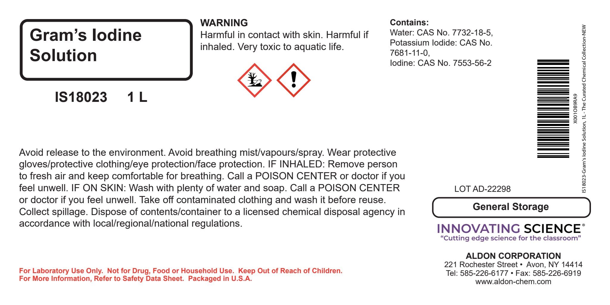 ALDON Innovating Science Gram's Iodine Solution, 1L - The Curated Chemical Collection