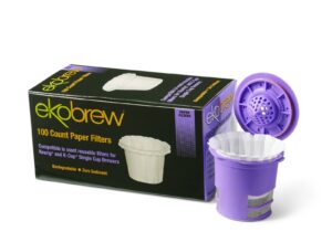 ekobrew 100 count paper filter, compatible in most reusable filters for keurig and k-cup - white