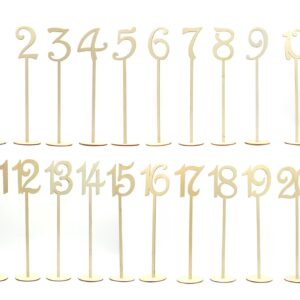 Wooden Table Numbers, 1-20 Wood Number with Stand, 13.5" Tall Rustic Wedding Table Numbers with Holder Base for Receptions, Banquets, Restaurants, Hotels, Parties