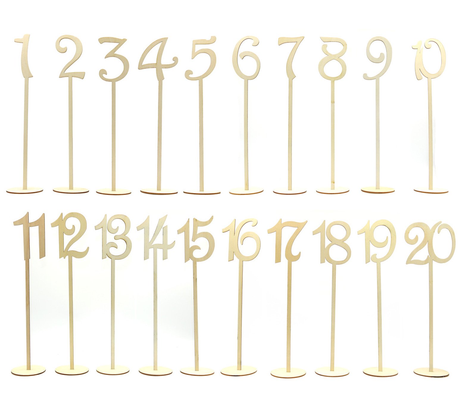 Wooden Table Numbers, 1-20 Wood Number with Stand, 13.5" Tall Rustic Wedding Table Numbers with Holder Base for Receptions, Banquets, Restaurants, Hotels, Parties