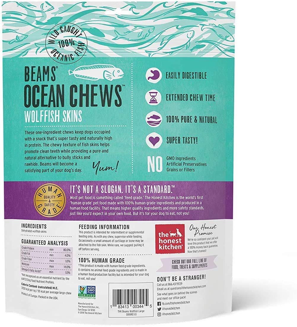 The Honest Kitchen Beams Fish Skin Treat - Dehydrated Grain Free Fish Skins Dog Chew, Talls 12 oz