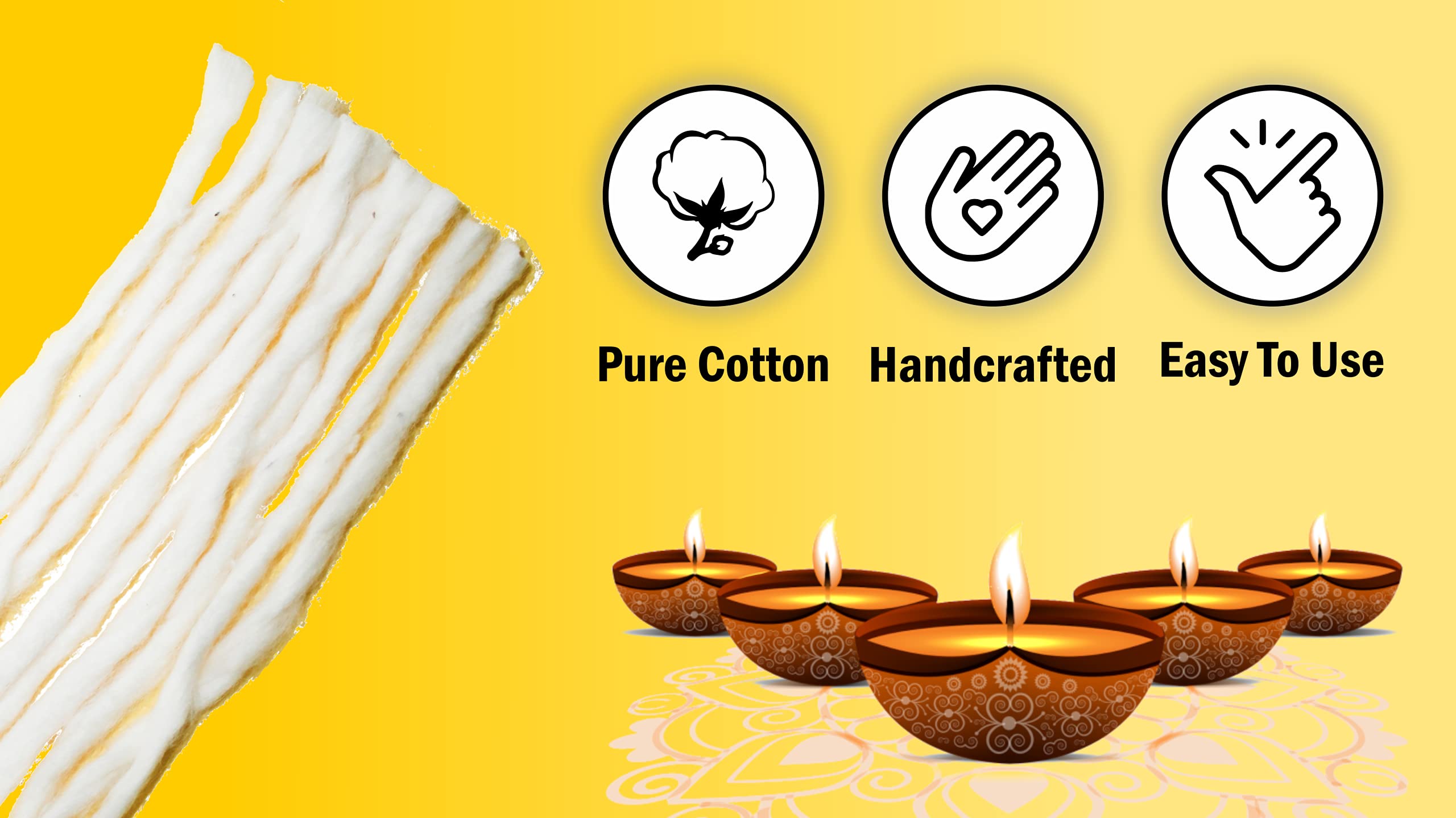 IS4A Puja Cotton Wicks Religous Long Jyot Bati Akhand Oil Lamp Diya Diwali Lighting (Long)