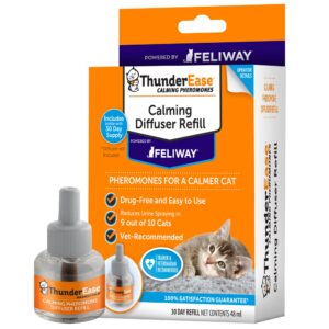 thunderease cat calming pheromone diffuser refill | powered by feliway | reduce scratching, urine spraying, marking, and anxiety (30 day supply)