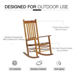 Outsunny Outdoor Rocking Chair, Patio Wooden Rocking Chair with Smooth Armrests, High Back for Garden, Balcony, Porch, Supports Up to 352 lbs, Natural