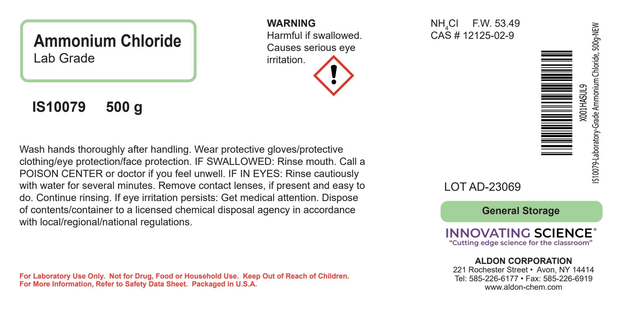 ALDON Innovating Science Laboratory-Grade Ammonium Chloride, 500g - The Curated Chemical Collection