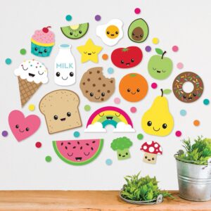 paper riot co. peel-and-stick assorted kawaii cute cartoon food vinyl wall decal set, 147 ct.