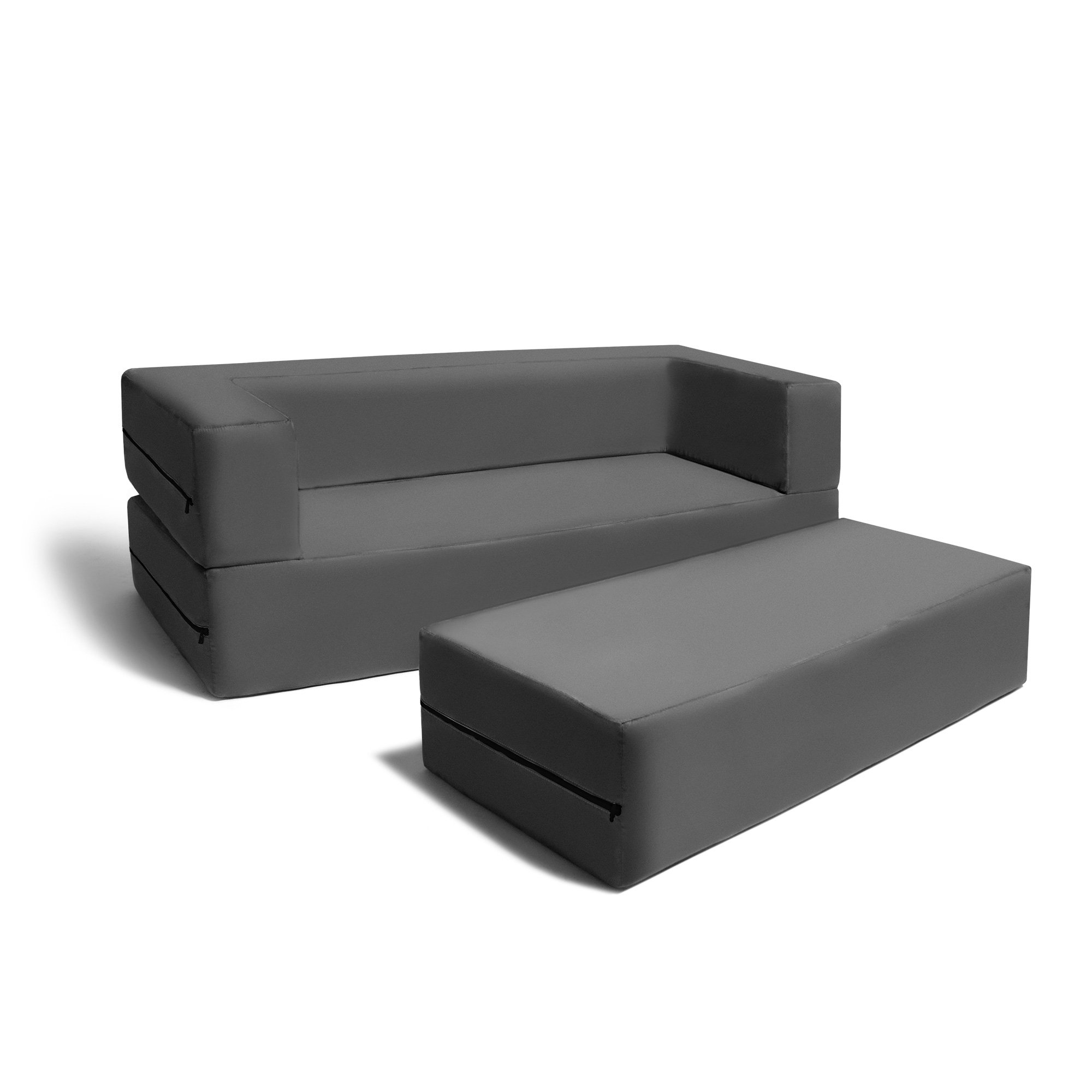 Jaxx Zipline Kids Sofa & Large Ottoman 3 in 1 Fold Out Sofa, Big Kids Edition Charcoal