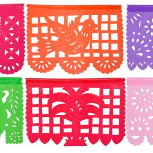 Paper Full of Wishes Small Plastic Papel Picado Banner El Jardin with 10 Plastic Panels - Over 6 feet Long Designs and Colors as Pictured