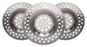 sink strainer 2.85 inch - bathroom & kitchen sink drain strainer - tub drain hair & food catcher for kitchen sink and bathtub, stainless steel, pack of 3