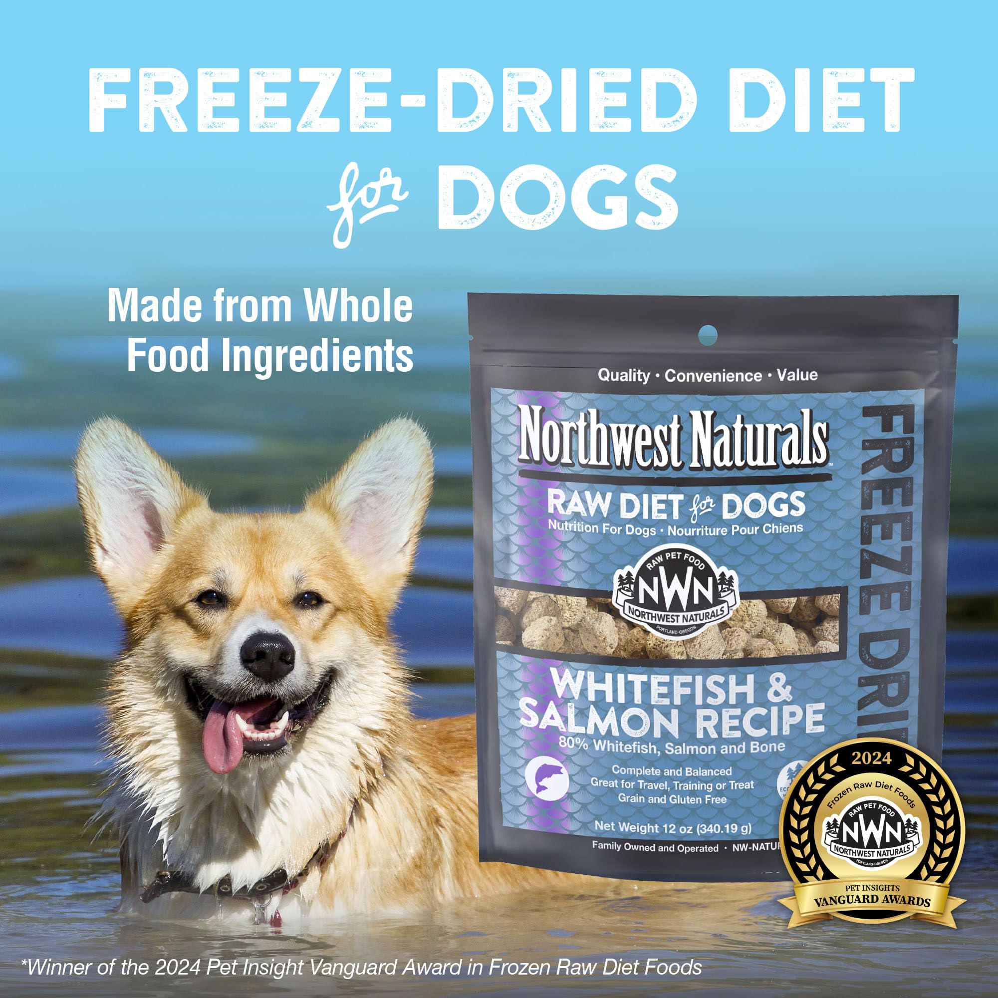 Northwest Naturals Freeze-Dried Whitefish & Salmon Dog Food - Bite-Sized Nuggets - Healthy,-Limited Ingredients, Human Grade Pet Food, All Natural - 12 Oz