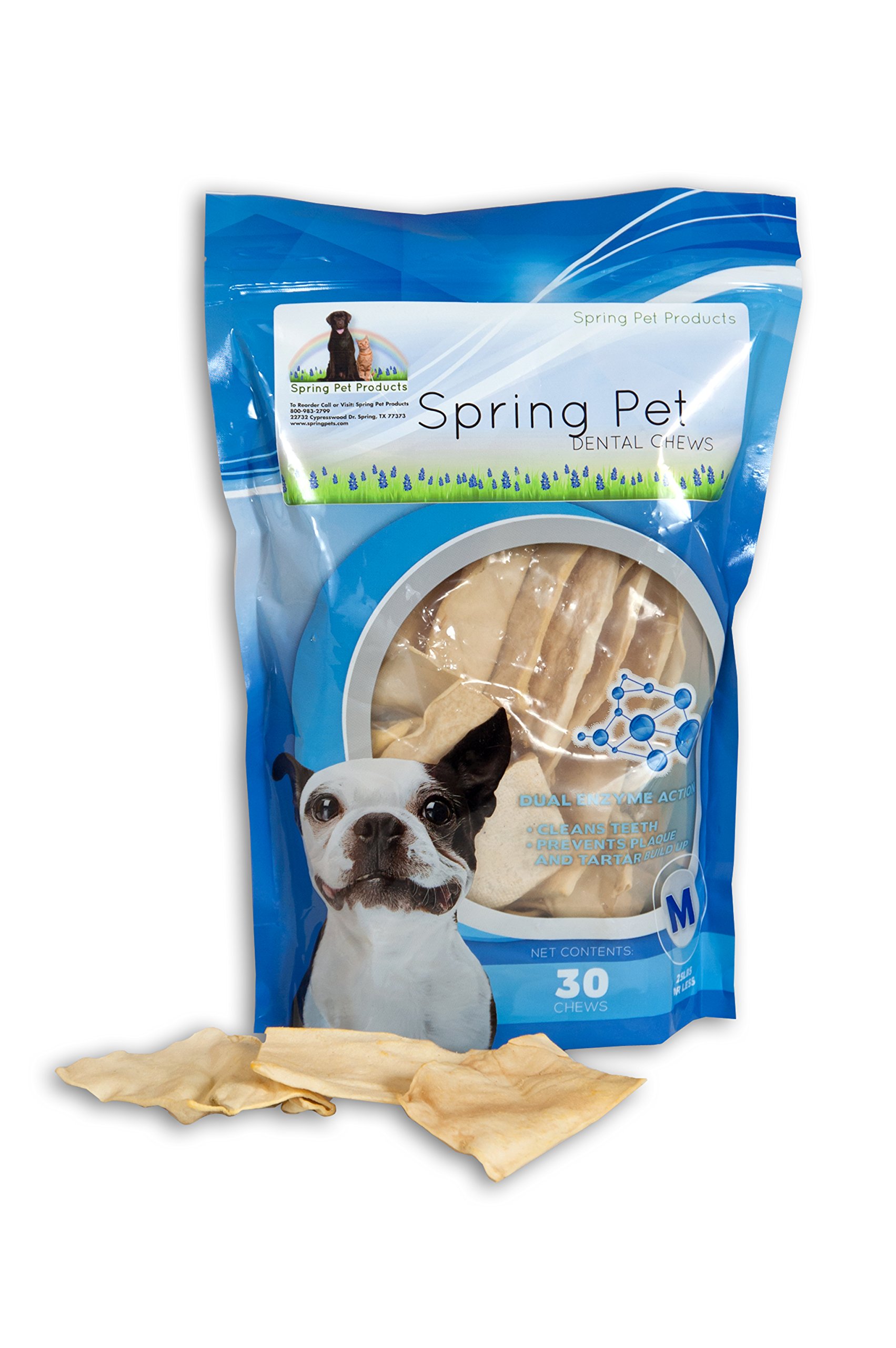 Spring Pet Dual Enzyme Action Beef Hide Dental Chews (Medium) for Dogs Weighing 10 to 25 Pounds - 30 Count