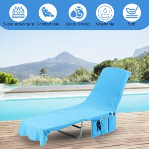 Kovot Beach Chair Towel Cover – Super Absorbent and Soft – Chaise Lounge Chair Towel Cover with Pockets – 84 x 26 Inches Light Blue Quick Drying Tanning Towel Cover – 2 Pack