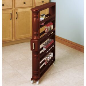 The Lakeside Collection Slim 4 Tier Walnut Wooden Storage Rack Cart on Wheels for Small Spaces, Kitchen, Bathroom Laundry Room Organization