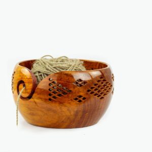 Nagina International Premium Rosewood Crafted Yarn Storage Bowls With Decorative Carved Handmade Grills - Knitting & Crochet Accessories Supplies (Large)