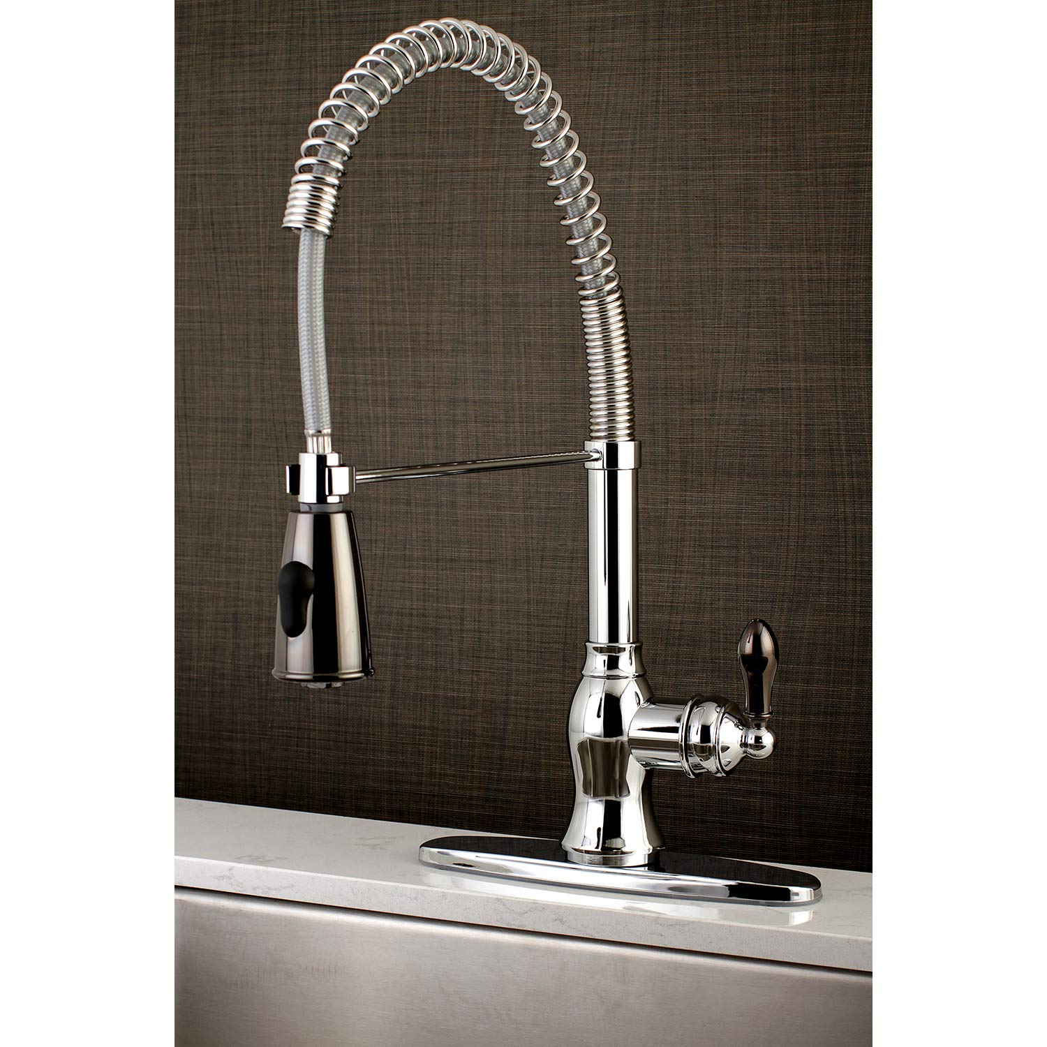 Kingston Brass GSY8891AKL Kaiser Single Handle Kitchen Faucet with Pull-Down Sprayer, Chrome