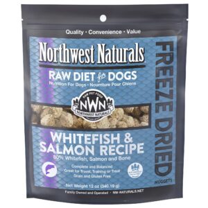 northwest naturals freeze-dried whitefish & salmon dog food - bite-sized nuggets - healthy,-limited ingredients, human grade pet food, all natural - 12 oz