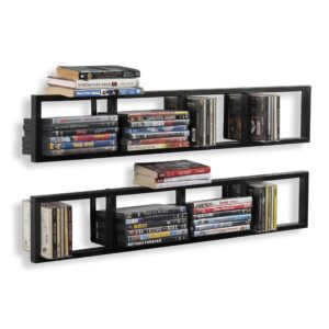 you have space wall mount 34 inch media storage rack cd dvd organizer metal floating shelf set of 2 black