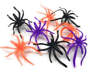 288 bulk halloween spider ring assortment - orange, purple, black, and glow-in-the-dark creepy crawly party favors, treats, and cupcake toppers