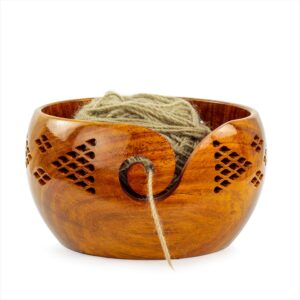 nagina international premium rosewood crafted yarn storage bowls with decorative carved handmade grills - knitting & crochet accessories supplies (large)