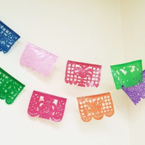 Paper Full of Wishes Small Plastic Papel Picado Banner El Jardin with 10 Plastic Panels - Over 6 feet Long Designs and Colors as Pictured