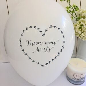 ANGEL & DOVE 25 White 'Forever In Our Hearts' Biodegradable Funeral Remembrance Balloons - for Memory Table, Memorial, Condolence, Celebration of Life