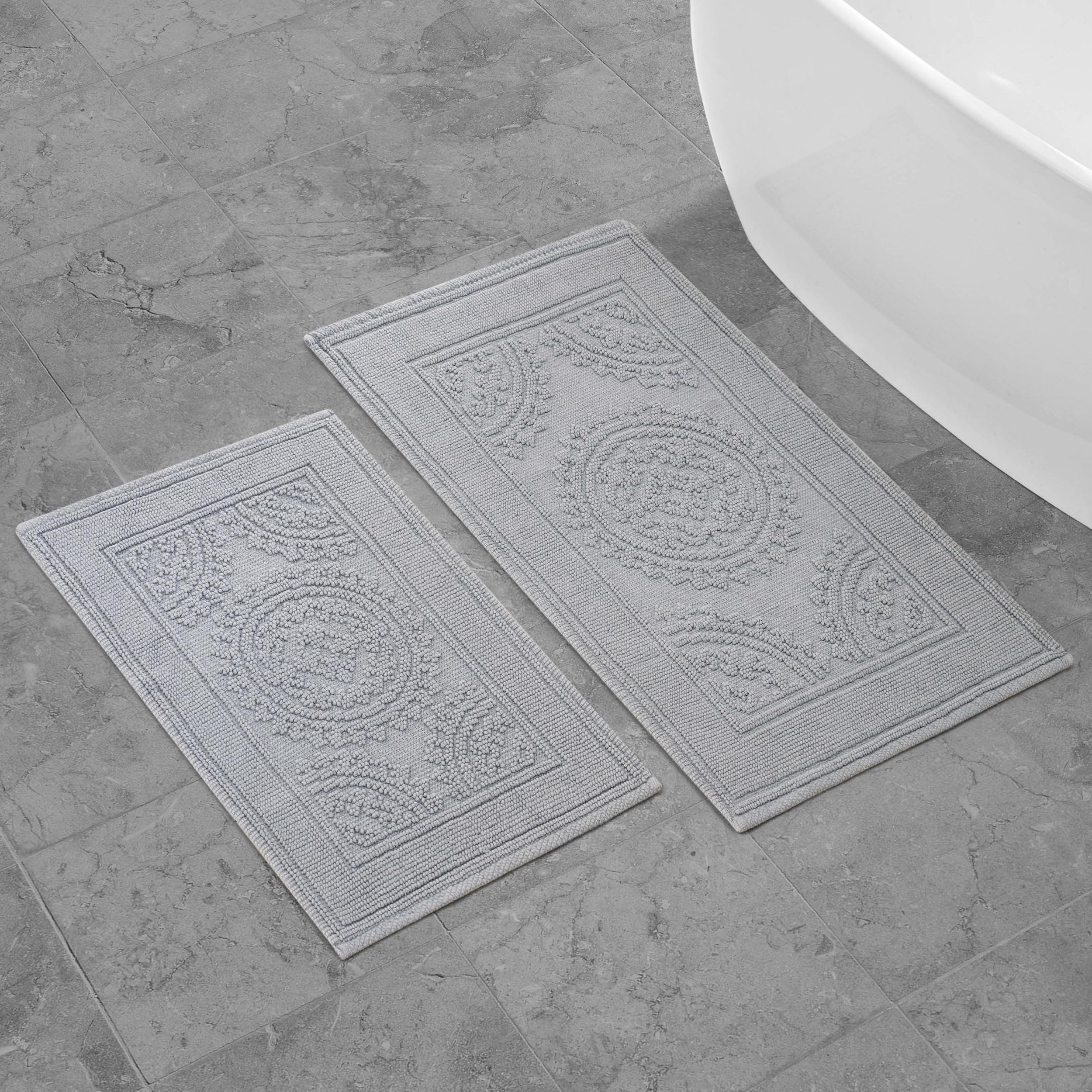 Jean Pierre New York Cotton StoneWash Medallion 17x24/20x32 in. 2-Piece Bath Rug Set, Gray