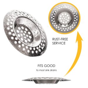 Sink Strainer 2.85 Inch - Bathroom & Kitchen Sink Drain Strainer - Tub Drain Hair & Food Catcher for Kitchen Sink and Bathtub, Stainless Steel, Pack of 3