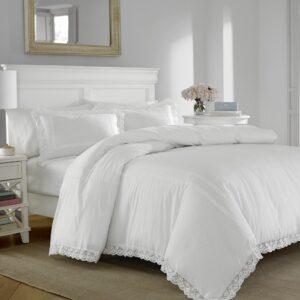 Laura Ashley - Queen Duvet Cover Set, Reversible Cotton Bedding with Matching Shams, Lightweight Home Decor for All Seasons (Annabella White, Queen)