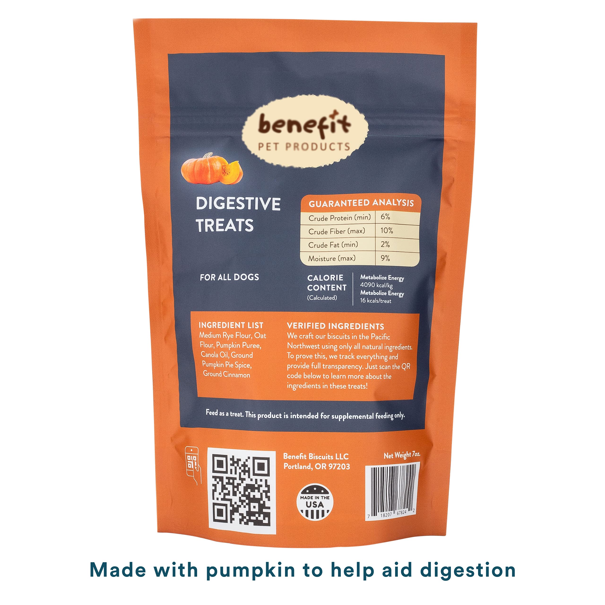 Benefit Biscuits, All Natural Dog Treats, Certified Vegan, Non GMO, Wheat Free, Healthy Dog Biscuits, Made in USA (Pumpkin, Regular Bag, 7oz)