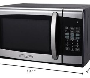 BLACK+DECKER EM925AZE-P 0.9 Cubic Foot 900 Watt Stainless Steel Microwave with Turntable, Cu.Ft, Black/Silver