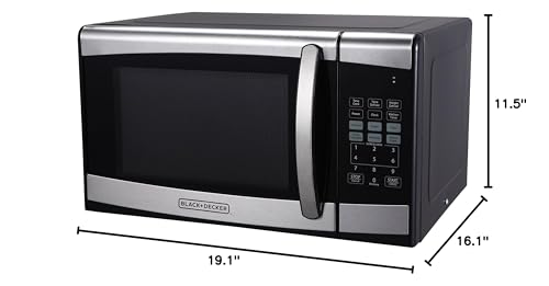 BLACK+DECKER EM925AZE-P 0.9 Cubic Foot 900 Watt Stainless Steel Microwave with Turntable, Cu.Ft, Black/Silver