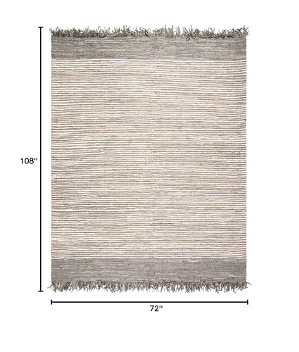 SAFAVIEH Vintage Leather Collection Area Rug - 6' x 9', Grey & Multi, Handmade Boho Fringe Leather, Ideal for High Traffic Areas in Living Room, Bedroom (VTL373A)