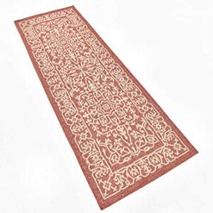 Unique Loom Outdoor Botanical Collection Area Rug - Allover (2' 2" x 6' 1" Runner, Terracotta/ Beige)