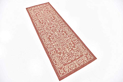 Unique Loom Outdoor Botanical Collection Area Rug - Allover (2' 2" x 6' 1" Runner, Terracotta/ Beige)