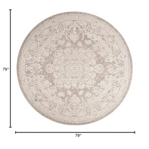 SAFAVIEH Reflection Collection Area Rug - 6'7" Round, Beige & Cream, Vintage Distressed Design, Non-Shedding & Easy Care, Ideal for High Traffic Areas in Living Room, Bedroom (RFT664A)