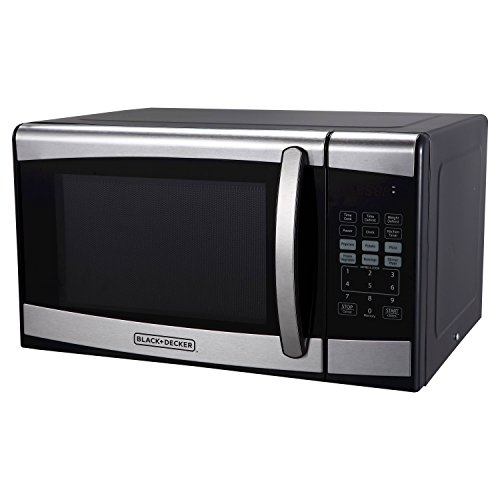 BLACK+DECKER EM925AZE-P 0.9 Cubic Foot 900 Watt Stainless Steel Microwave with Turntable, Cu.Ft, Black/Silver