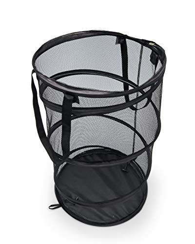 Camco Pop Collapsible Mesh Hamper Basket with Handles-Easy to Store and Clean, Perfect for Travel, Dorms, and More, Minimizes Moisture Caused Laundry Odors-Black (51977)