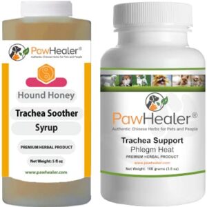 Trachea Soother Syrup Bundle with Trachea Support: Phlegm Heat - Natural Herbal Remedy for Symptoms of Collapsed Trachea for Dogs - Combo of (1 Bottle) 5 fl oz Syrup & (1 Bottle) 100 Grams Powder…