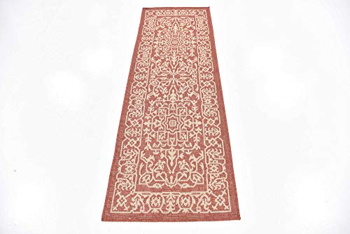 Unique Loom Outdoor Botanical Collection Area Rug - Allover (2' 2" x 6' 1" Runner, Terracotta/ Beige)