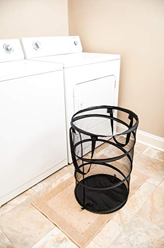 Camco Pop Collapsible Mesh Hamper Basket with Handles-Easy to Store and Clean, Perfect for Travel, Dorms, and More, Minimizes Moisture Caused Laundry Odors-Black (51977)