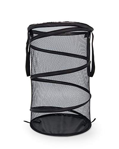 Camco Pop Collapsible Mesh Hamper Basket with Handles-Easy to Store and Clean, Perfect for Travel, Dorms, and More, Minimizes Moisture Caused Laundry Odors-Black (51977)