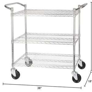 Winco Heavy-Duty 3-Tier Wire Utility Cart, 800 Pound Capacity, 18" x 36"