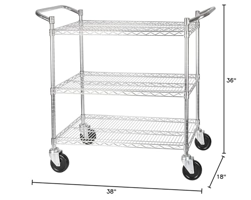 Winco Heavy-Duty 3-Tier Wire Utility Cart, 800 Pound Capacity, 18" x 36"