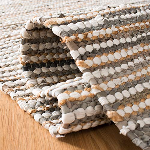 SAFAVIEH Vintage Leather Collection Area Rug - 6' x 9', Grey & Multi, Handmade Boho Fringe Leather, Ideal for High Traffic Areas in Living Room, Bedroom (VTL373A)