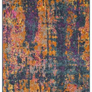 SAFAVIEH Madison Collection Accent Rug - 3' x 5', Blue & Orange, Modern Boho Abstract Design, Non-Shedding & Easy Care, Ideal for High Traffic Areas in Entryway, Living Room, Bedroom (MAD143A)