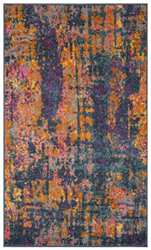 SAFAVIEH Madison Collection Accent Rug - 3' x 5', Blue & Orange, Modern Boho Abstract Design, Non-Shedding & Easy Care, Ideal for High Traffic Areas in Entryway, Living Room, Bedroom (MAD143A)