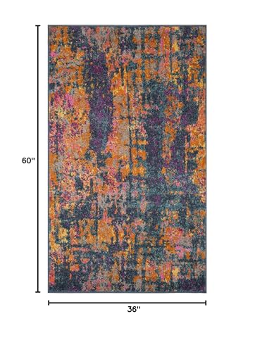 SAFAVIEH Madison Collection Accent Rug - 3' x 5', Blue & Orange, Modern Boho Abstract Design, Non-Shedding & Easy Care, Ideal for High Traffic Areas in Entryway, Living Room, Bedroom (MAD143A)