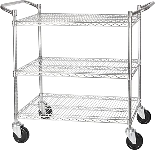 Winco Heavy-Duty 3-Tier Wire Utility Cart, 800 Pound Capacity, 18" x 36"