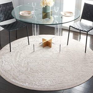 safavieh reflection collection area rug - 6'7" round, beige & cream, vintage distressed design, non-shedding & easy care, ideal for high traffic areas in living room, bedroom (rft665a)