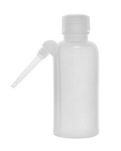 eisco wash bottle, 125ml - polyethylene - translucent, unbreakable - screw cap with down spout for dispensing liquid labs